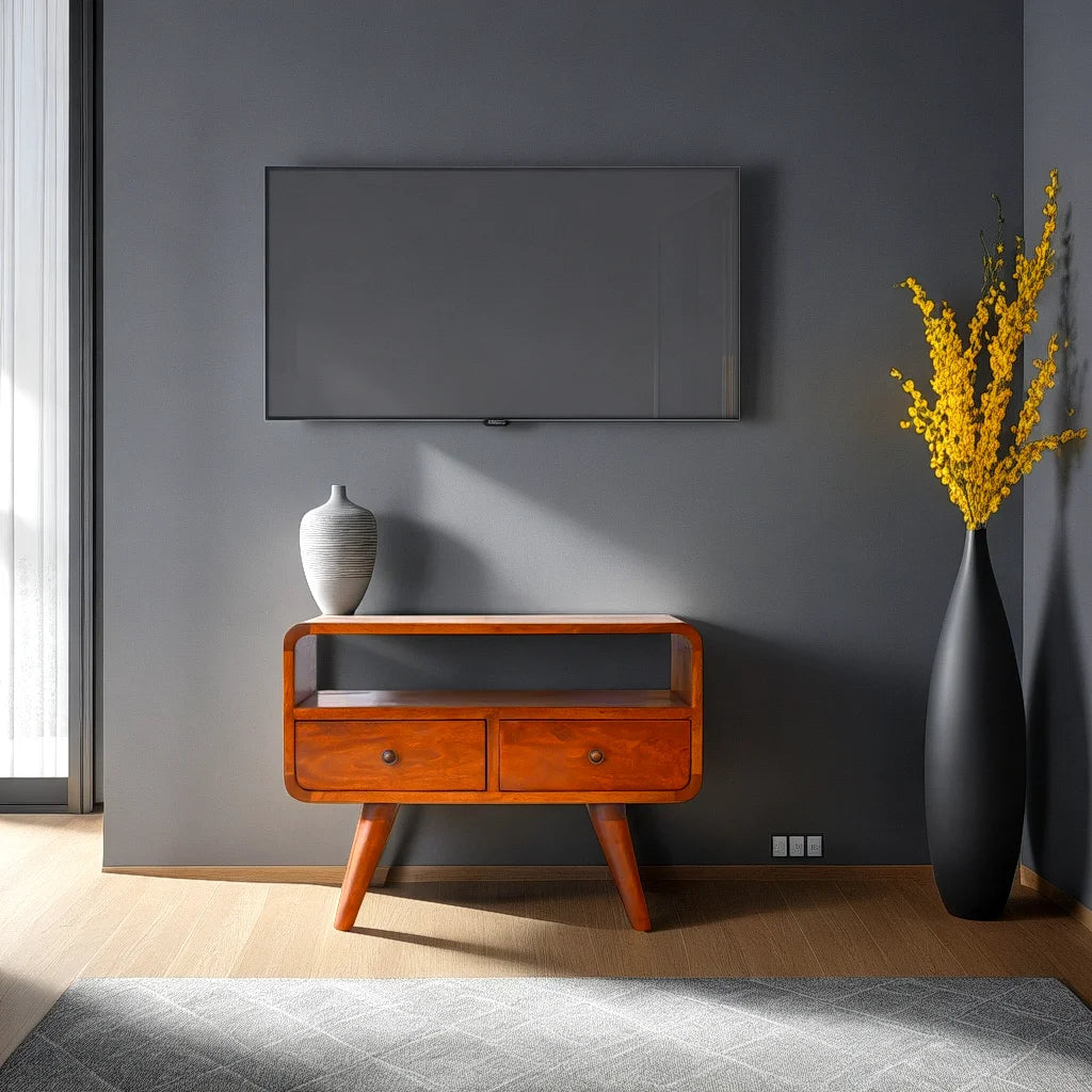 Century mini solid wood TV stand with 2 drawers