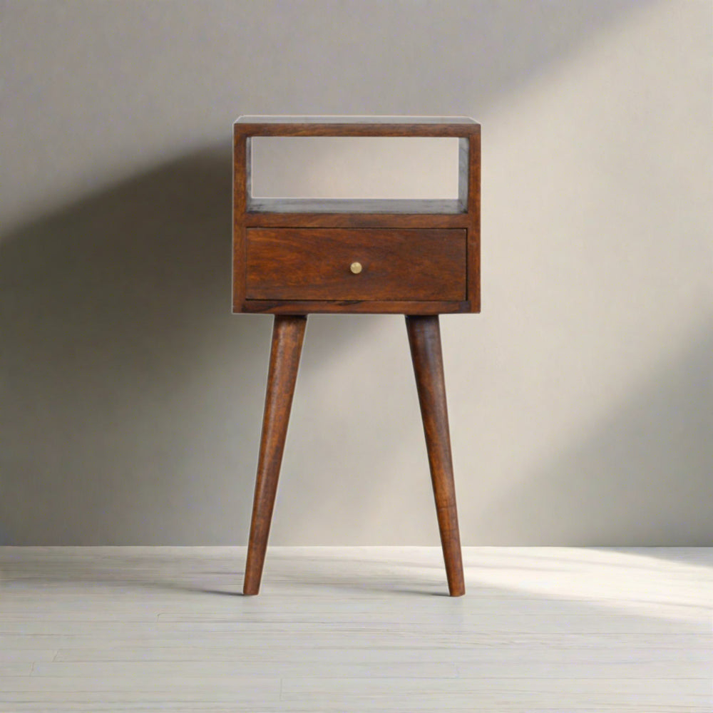RONAN Narrow Bedside Table in Chestnut Finish